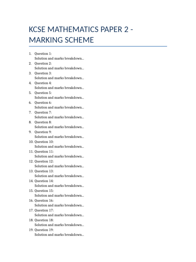 KCSE Mathematics Paper 2 Marking Scheme | PDF