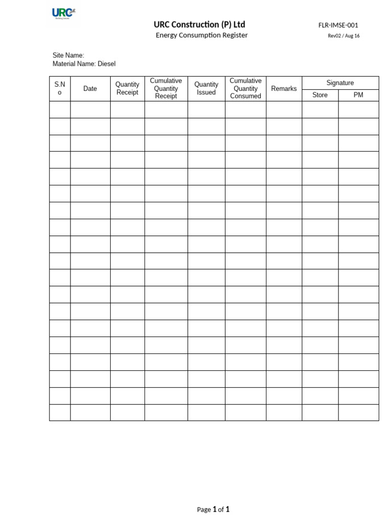 Energy Consumption Register: Diesel | PDF