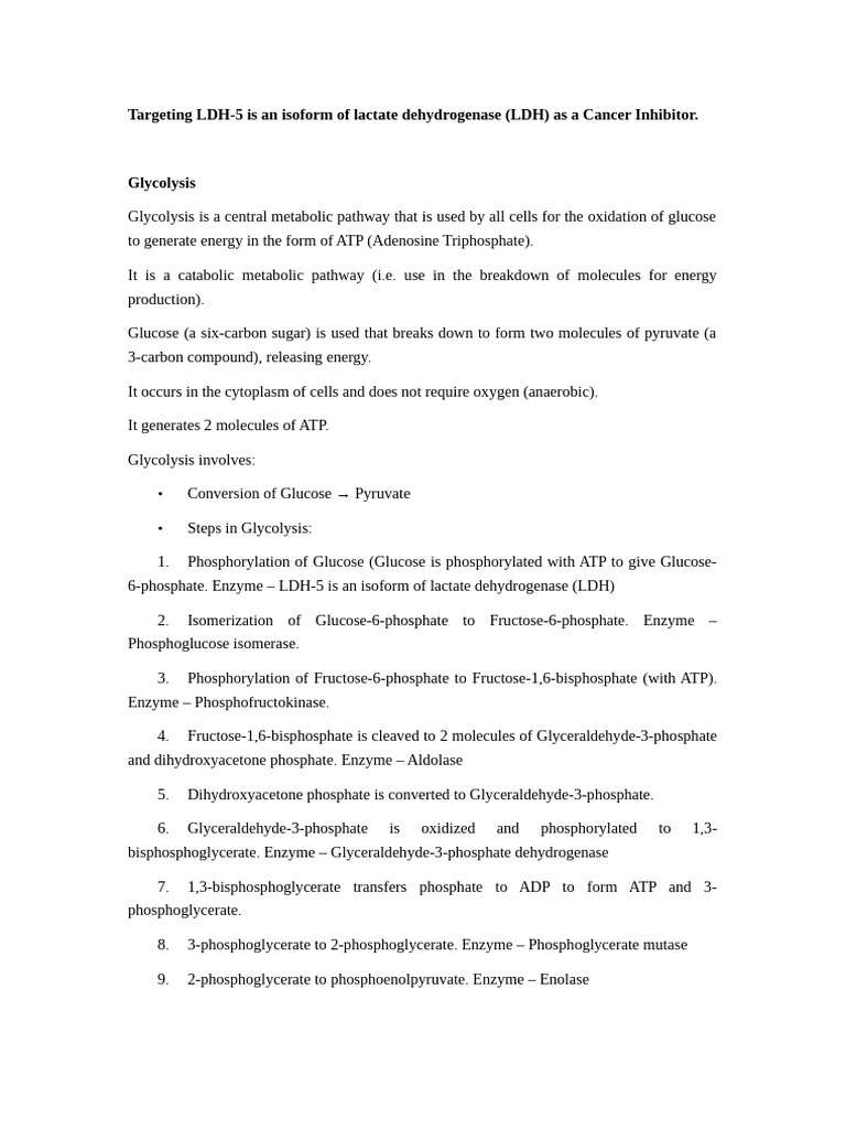 Targeting Lactate - Dehydrogenate - 5 As A Cancer Inhibitor | PDF ...