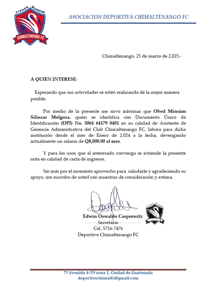 Chimal FC - Obed Siliezar | PDF