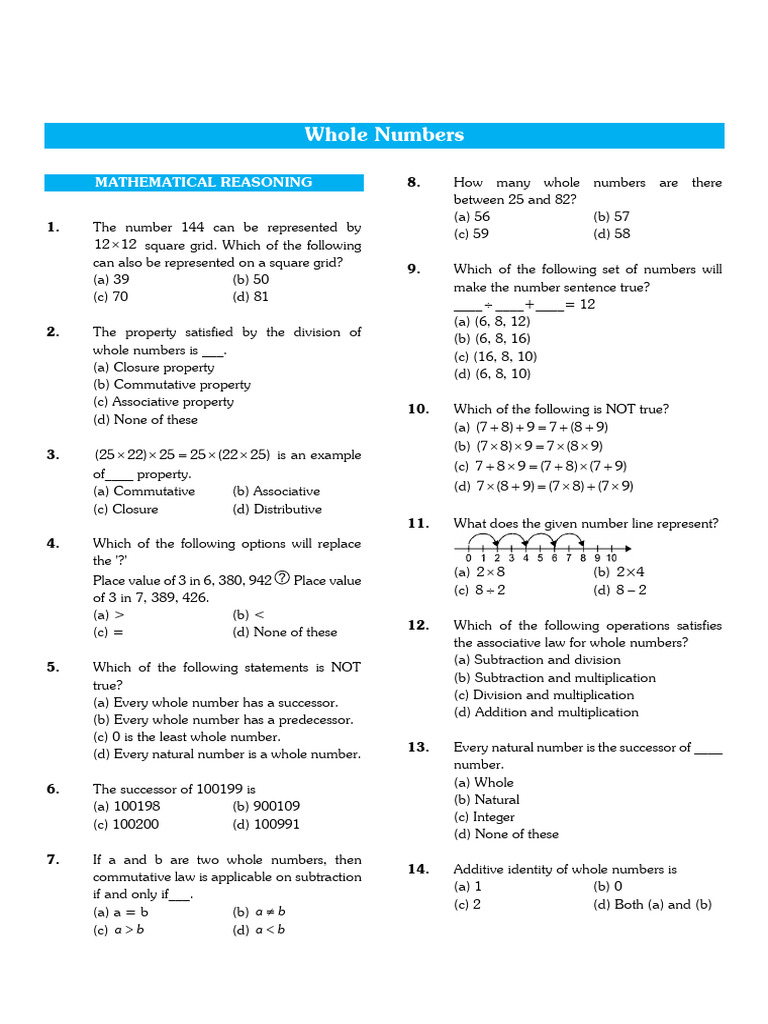 6th - (Maths) Whole Numbers (WS) - CBSE | PDF | Elementary Mathematics | Arithmetic