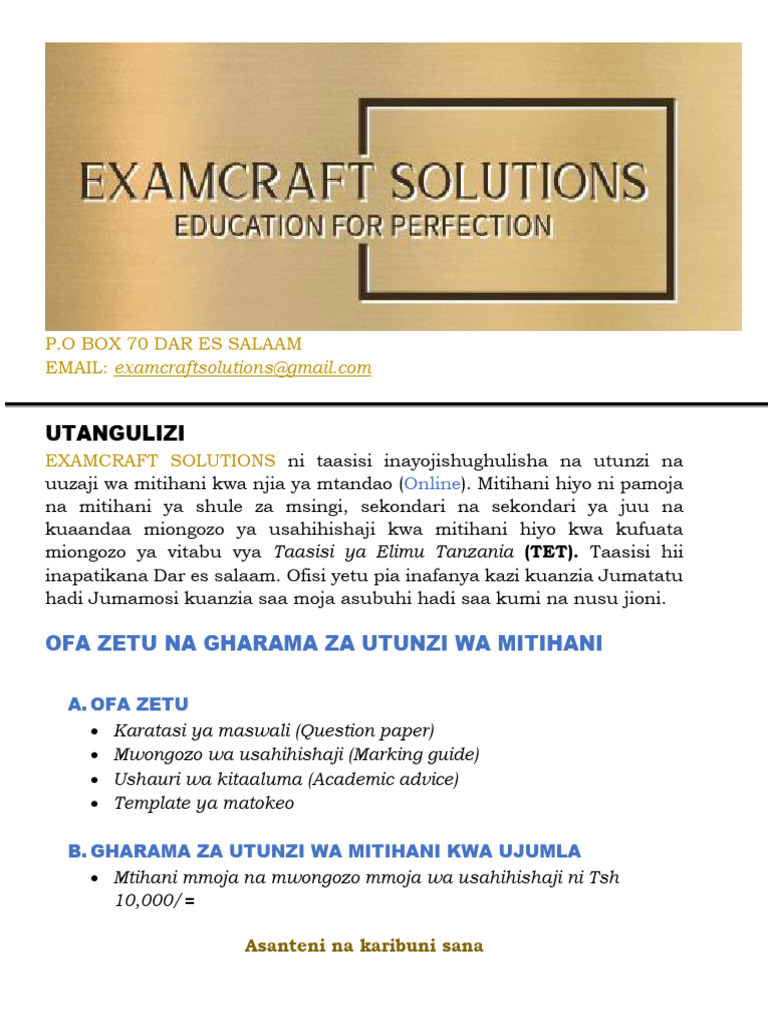 Utangulizi: P.O Box 70 Dar Es Salaam Email | PDF