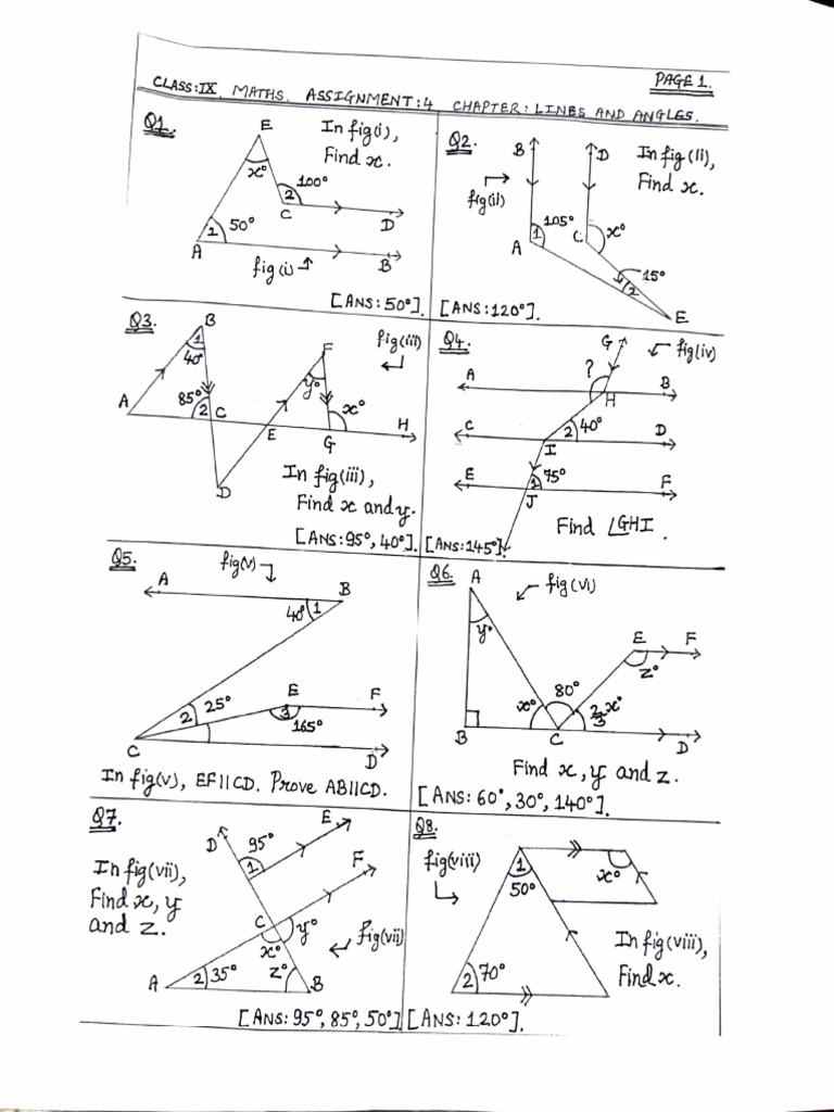 Class IX Maths: Lines and Angles Assignment | PDF