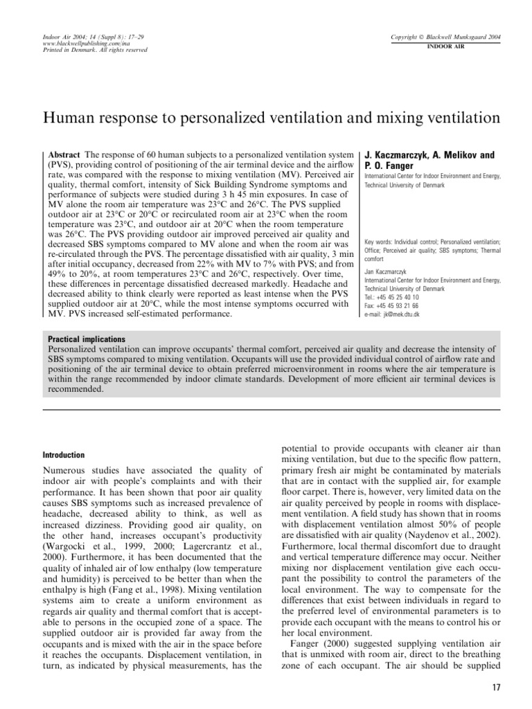 Human Response To Personalized Ventilation and Mixing Ventilation | PDF ...