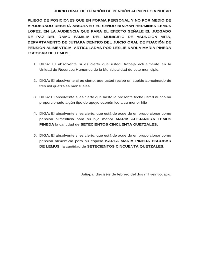 Pliego de Posiciones | PDF