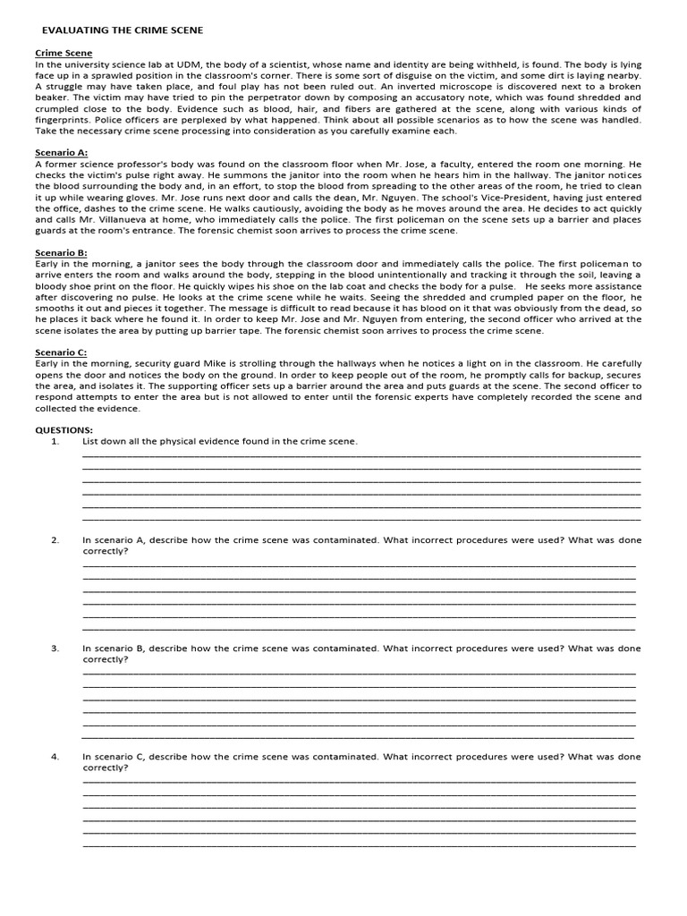 Evaluating The Crime Scene | PDF | Crime Scene | Law Enforcement