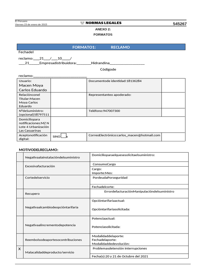 Formato1: Reclamo | PDF