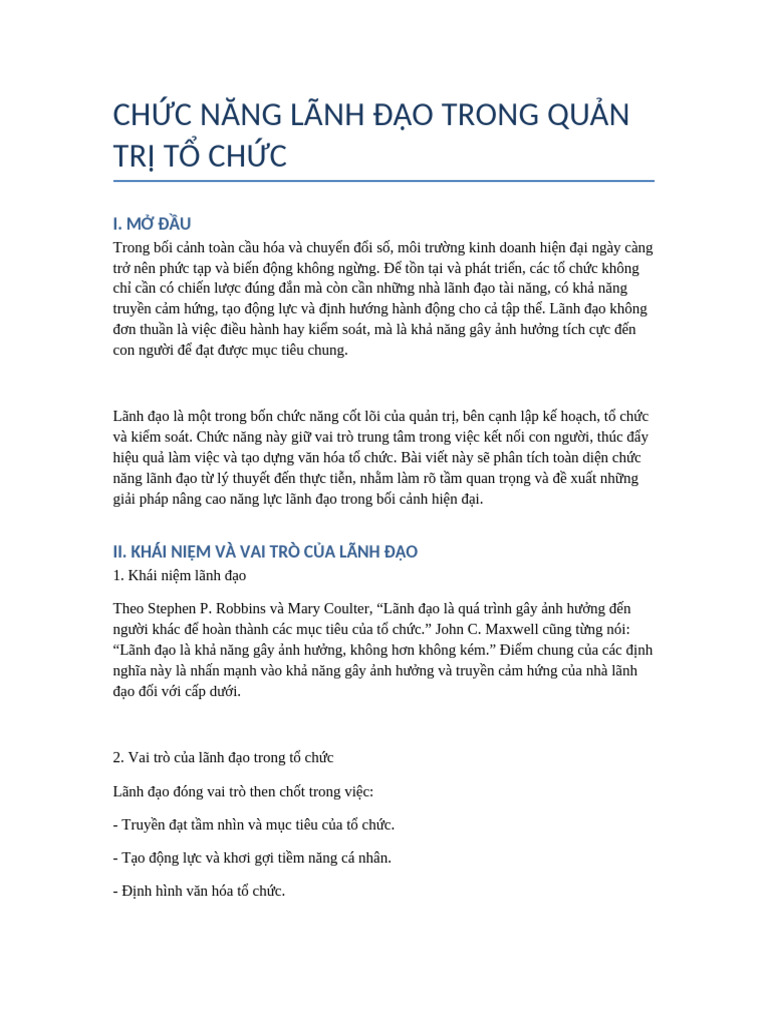 Chuc Nang Lanh Dao Trong Quan Tri To Chuc | PDF