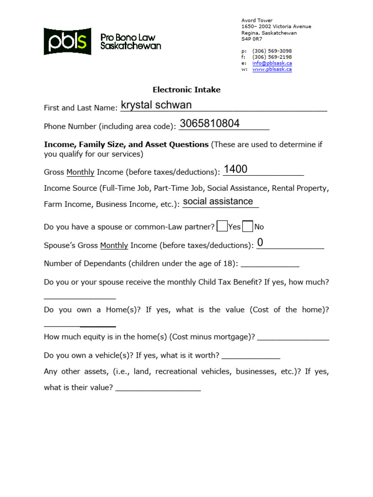 Short Form Electronic Intake | PDF | Gender | Gender Studies