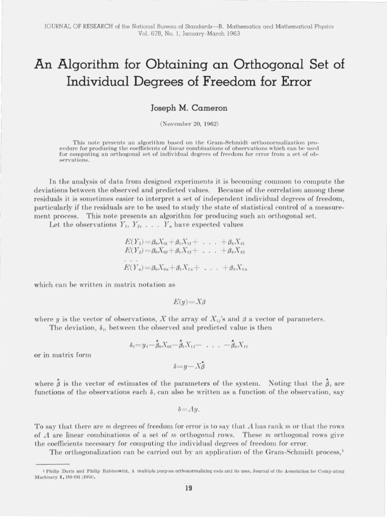 an algorithm of orthogonal set | PDF | Degrees Of Freedom (Statistics) | Errors And Residuals