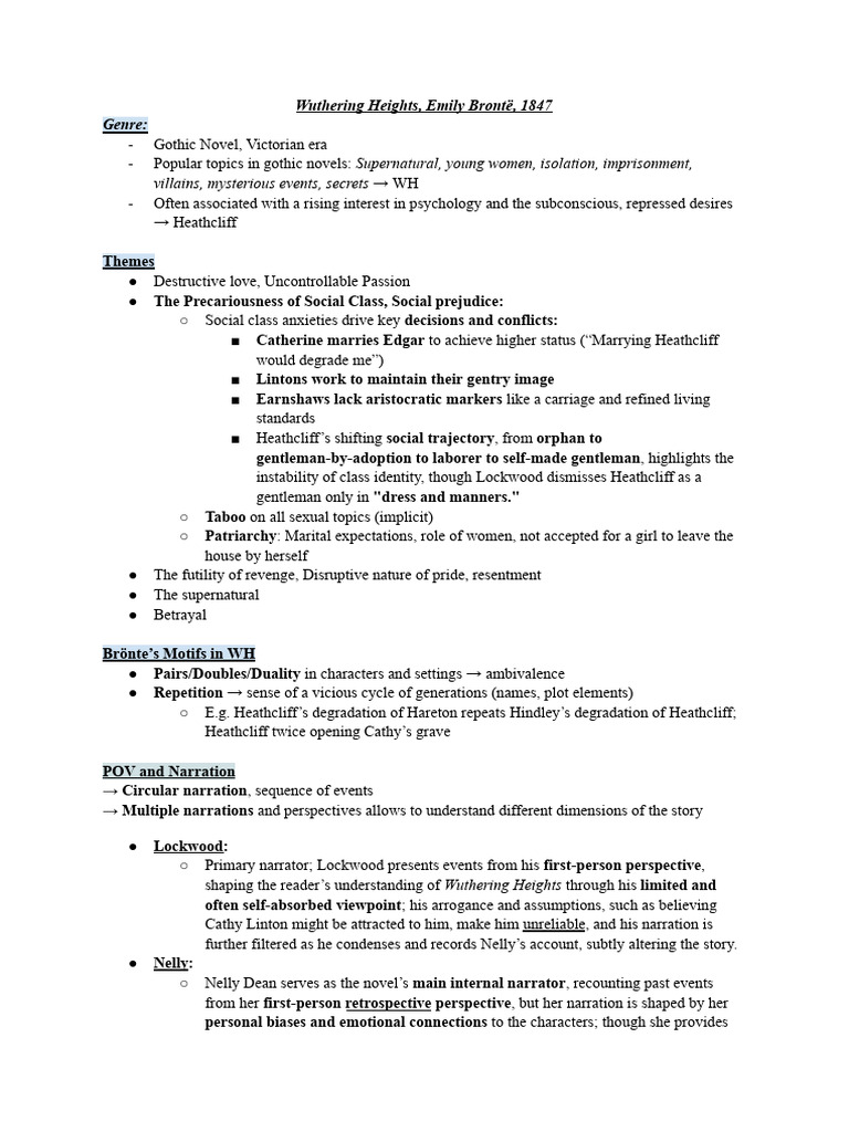 Wurthering Heights Notes | PDF | Wuthering Heights | Heathcliff ...