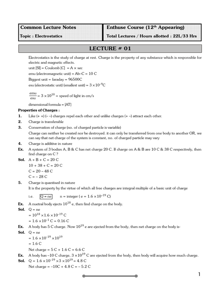 Electrostatics - DONE | PDF | Electric Charge | Force