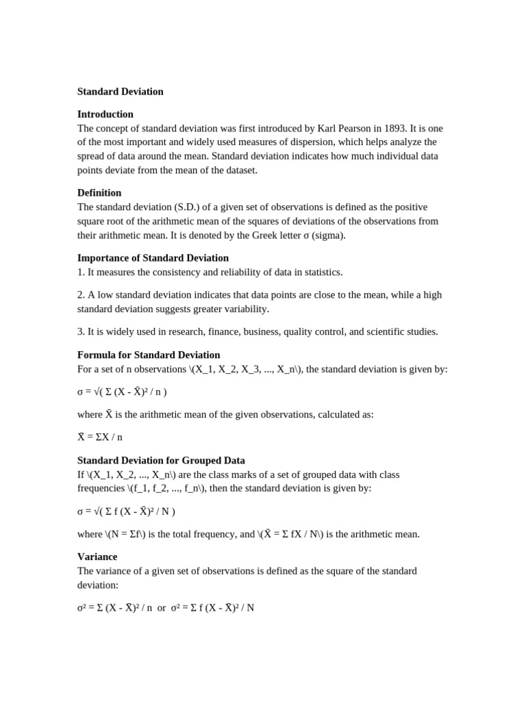 Standard Deviation Class Notes | PDF | Standard Deviation | Variance