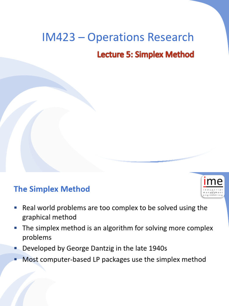 IM423 - OR - LEC05.pdf 2024 | PDF | Computational Science | Numerical Analysis