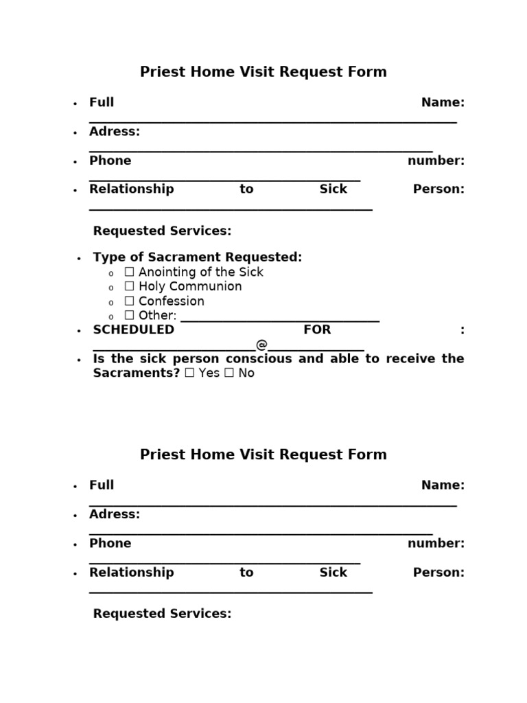 Priest Home Visit Request Form | PDF