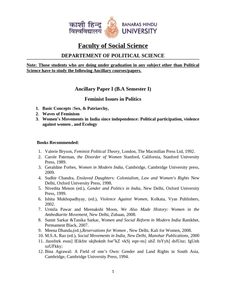 B.A - Ancillary Syllabus | PDF | Mahatma Gandhi | Feminism