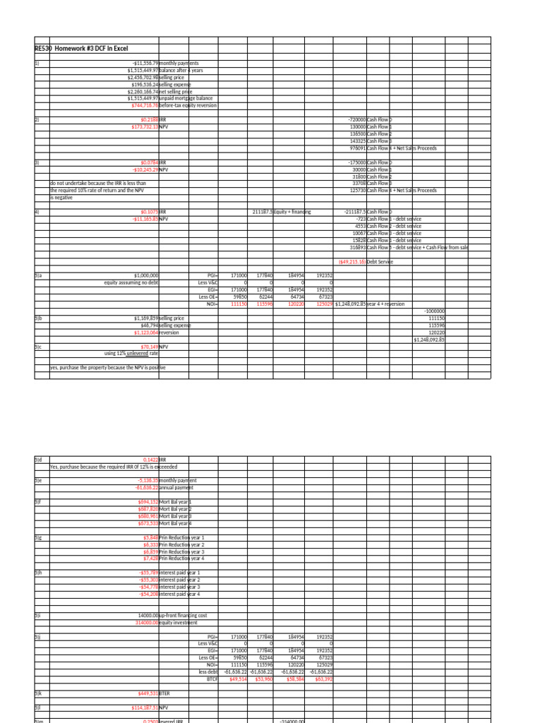 RE530 Homework #3 DCF Problems in Excel | PDF | Internal Rate Of Return ...