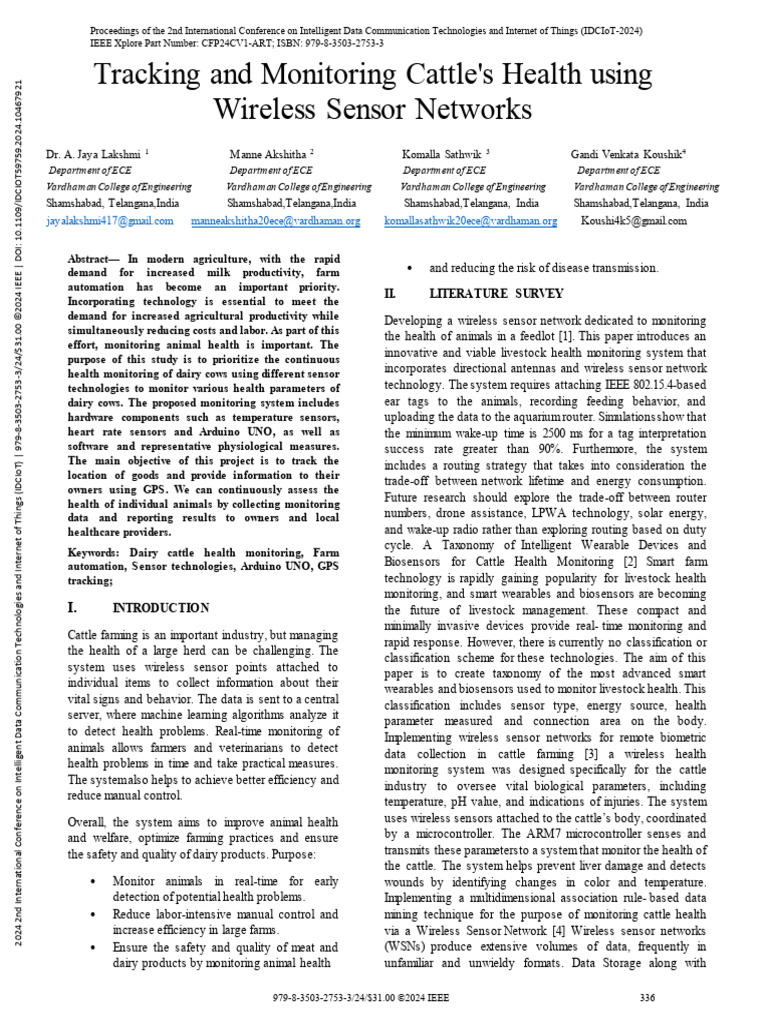 Tracking And Monitoring Cattles Health Using Wireless Sensor Networks Pdf Wireless Sensor