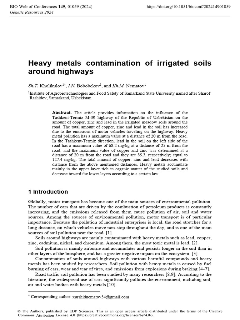 Heavy Metals Contamination of Irrigated Soils Arou (3) | PDF | Soil | Lead