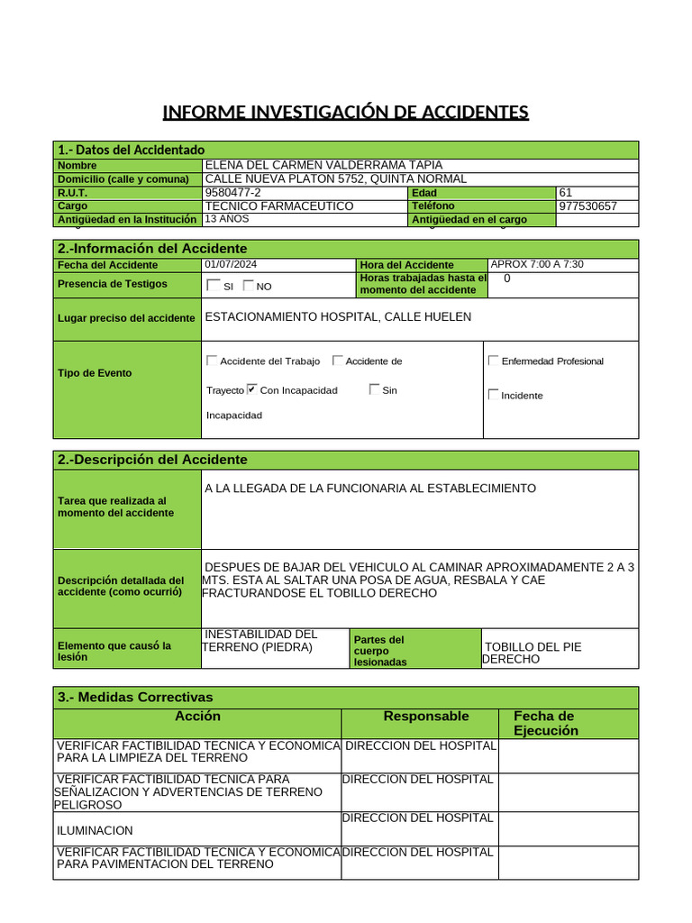 Informe de Accidente de Trabajo | PDF