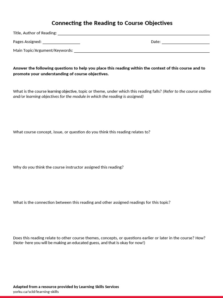 Linking Readings to Course Goals | PDF