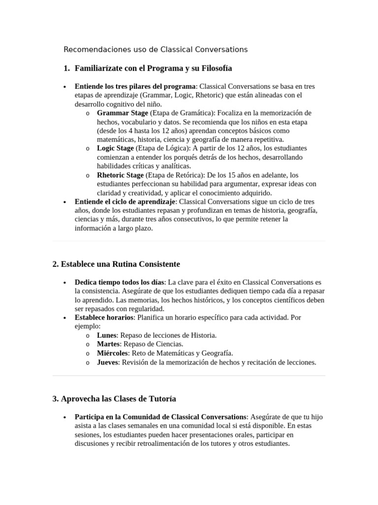 Recomendaciones Uso de Classical Conversations | PDF | Aprendizaje ...
