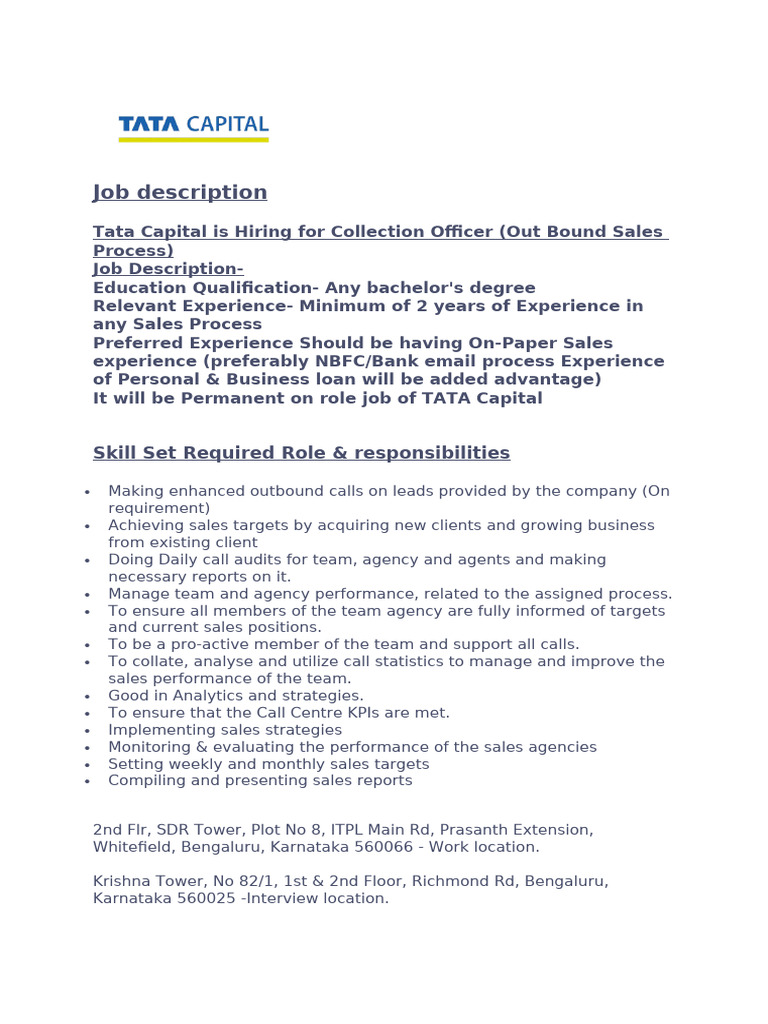 TATA Capital - JD (Volume) | PDF