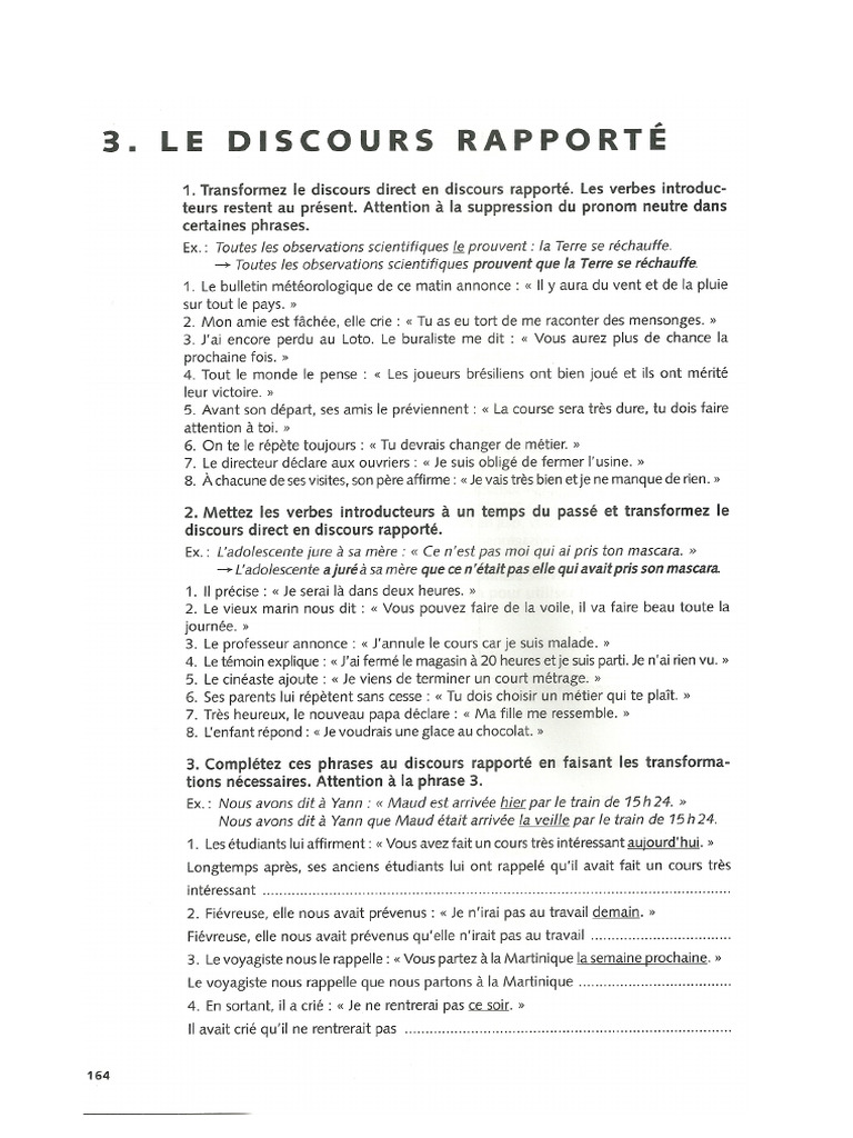 Discours Rapporté Exercices | PDF