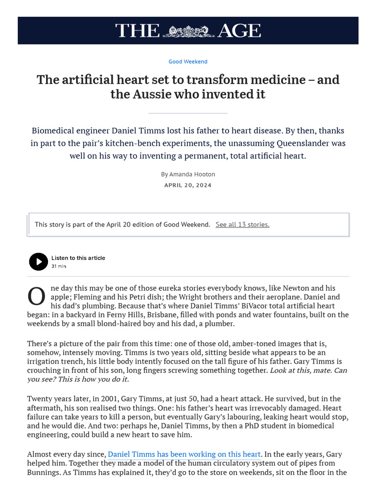 Daniel Timms Biomedical Engineer | PDF | Organ Transplantation | Heart
