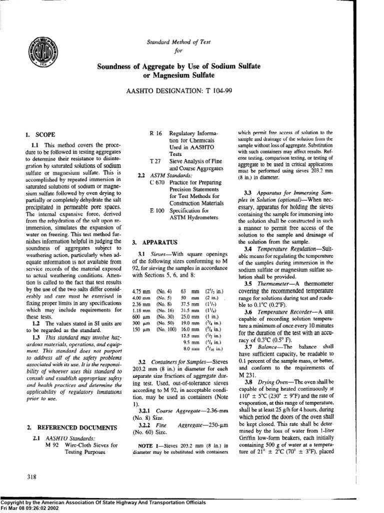 AASHTO T 104 Soundness Test of Aggregate | PDF