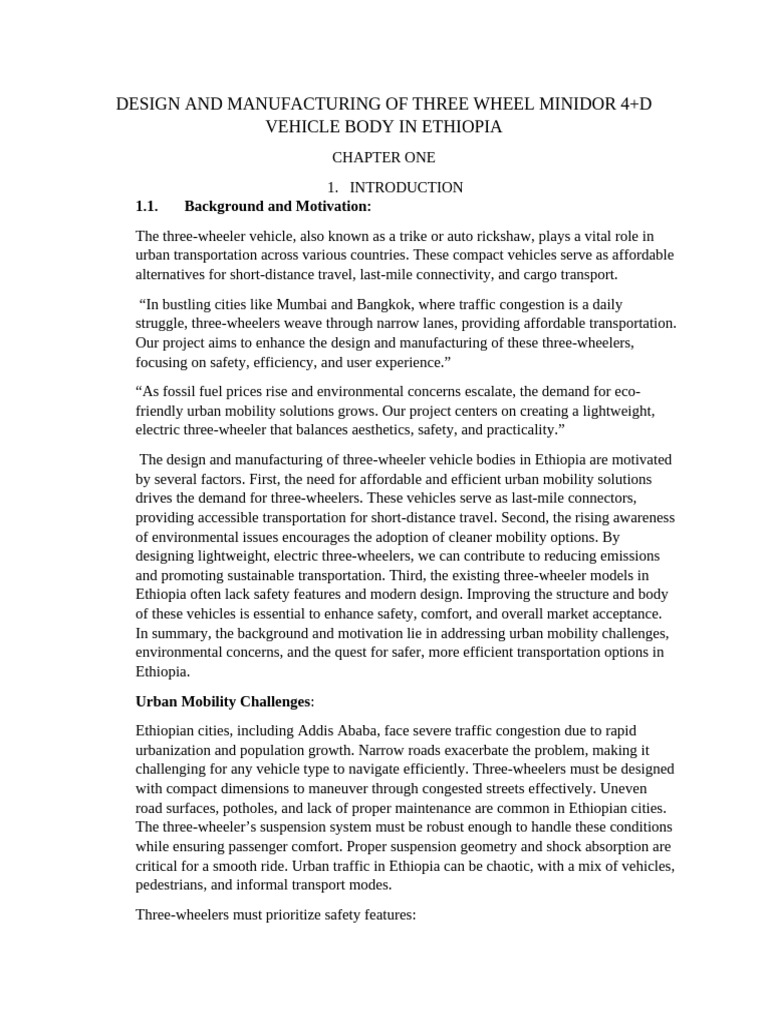 Three-Wheeler Vehicle Design in Ethiopia | PDF | Composite Material | 3 ...