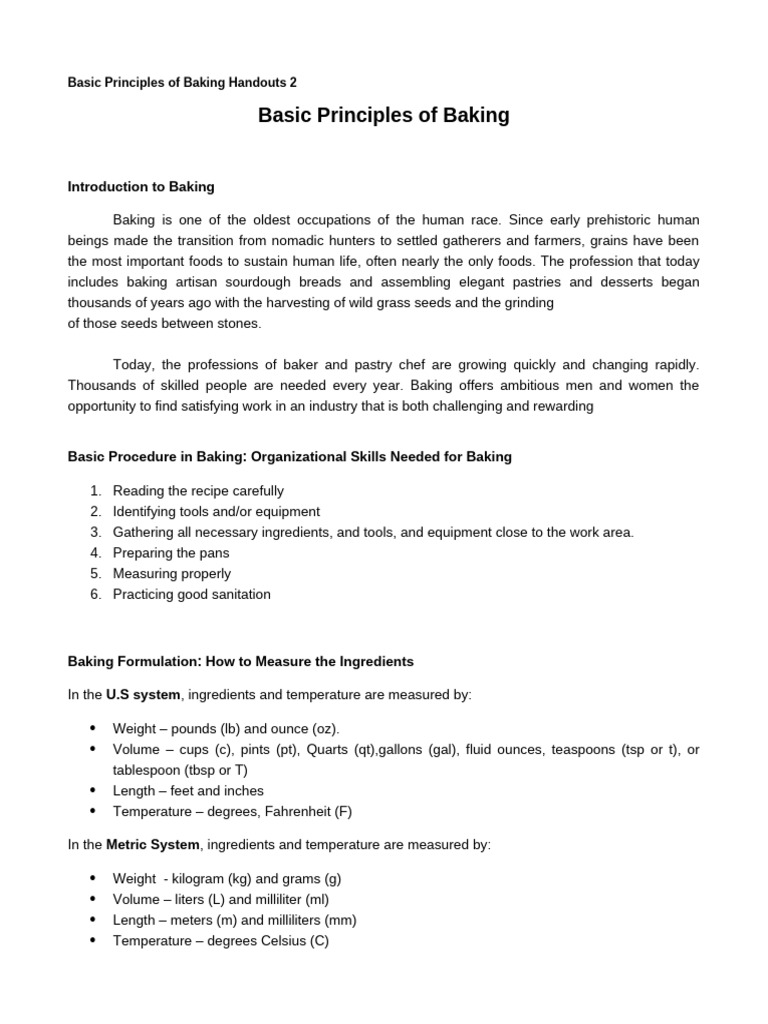 Lesson2 Basic Principles of Baking | PDF | Baking | Foods