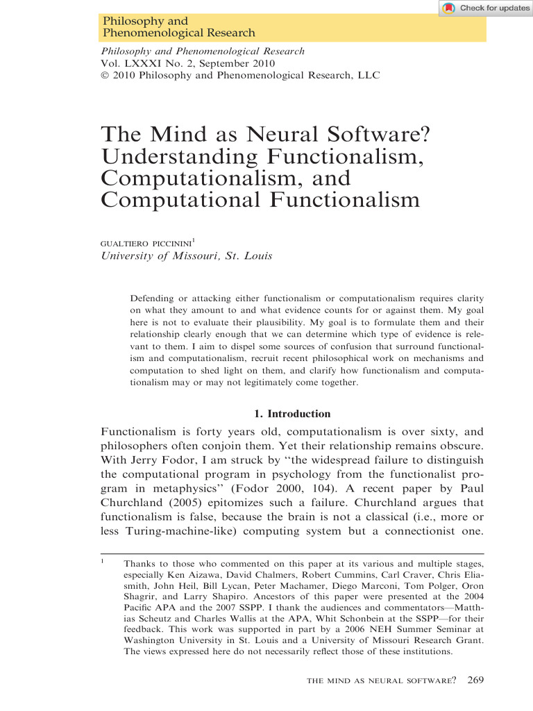 Philos Phenomenol Research - 2010 - PICCININI - The Mind as Neural Software Understanding ...