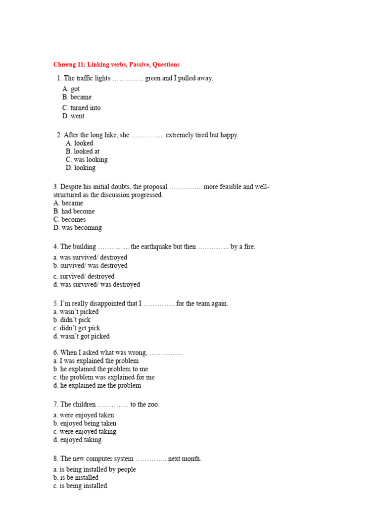 Session 11 - Linking Verbs, Passive, Questions | PDF