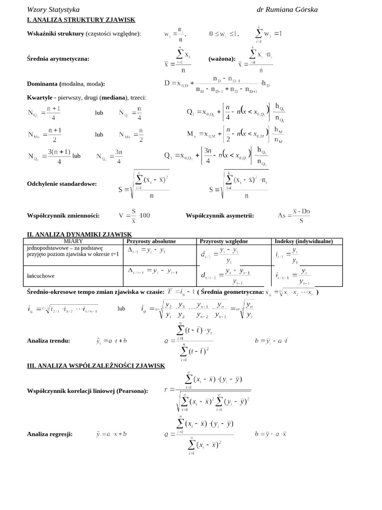 Wzory Statystyka | PDF