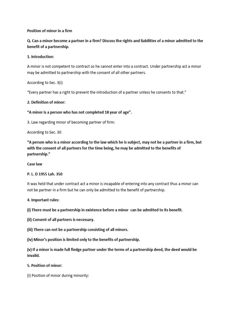 Minor Partner: Rights and Limitations | PDF | Legal Liability | Partnership