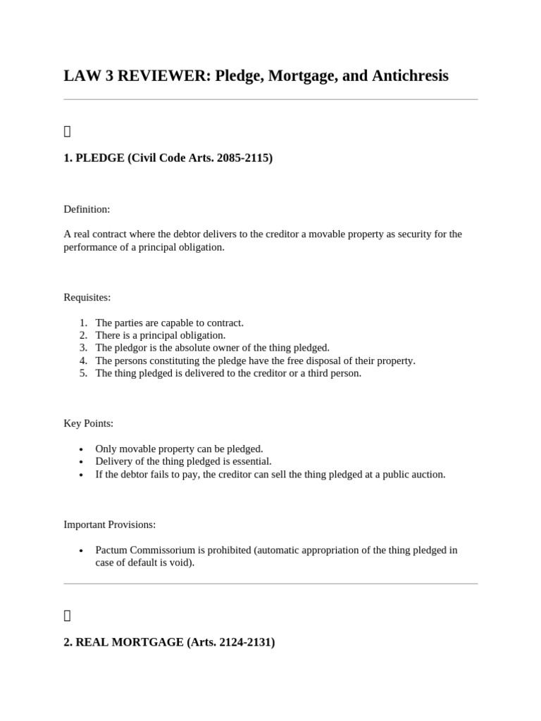 Pledge, Mortgage & Antichresis | PDF | Mortgage Law | Foreclosure