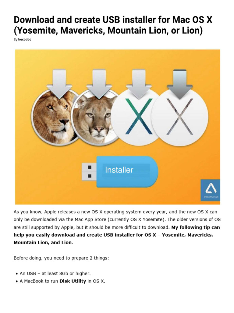 and Create USB Installer For Mac OS X (Yosemite, Mavericks, Mountain Lion, or Lion) Macdrug ...