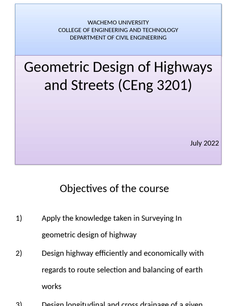 Geometric Design of Highways Course Overview | PDF | Road | Road Surface