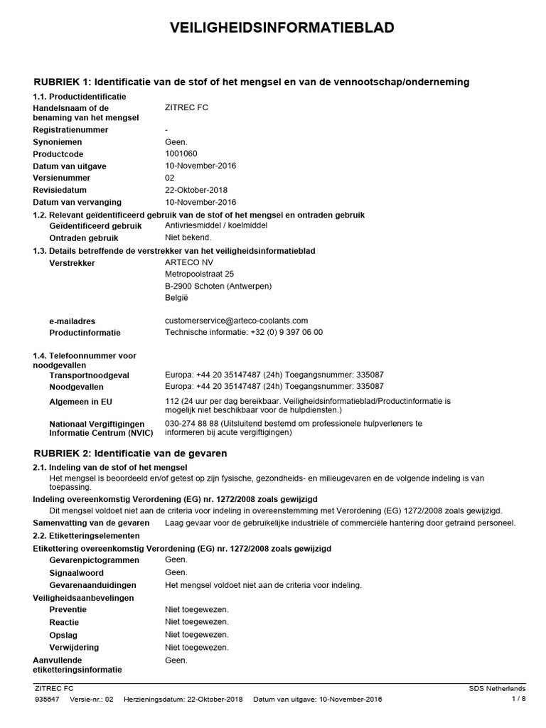 MSDS Zitrec FC NL | PDF