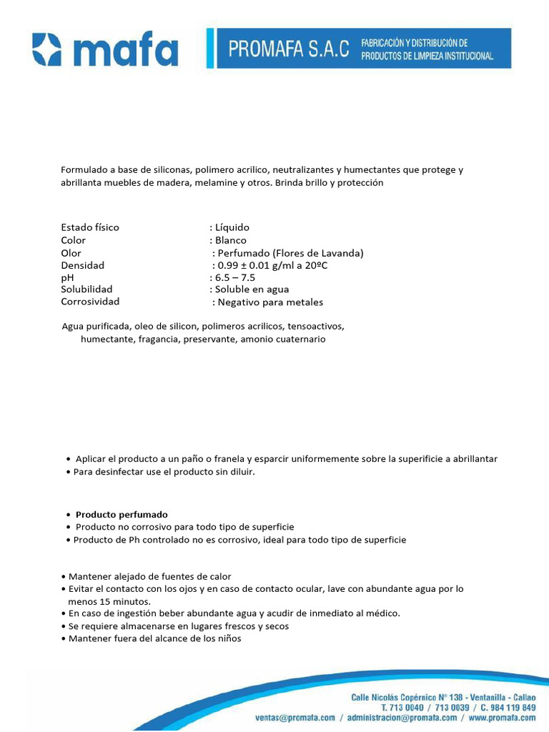 FT Mafa Limpia Muebles Germicida. | PDF