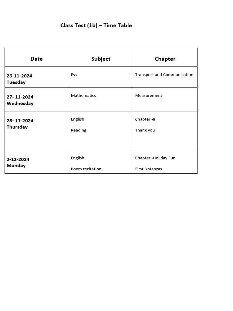 Class Test Grade 1B | PDF