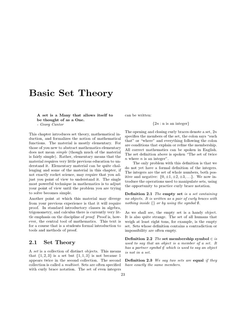 Chapter 1 Set Reading Material | PDF | If And Only If | Set (Mathematics)