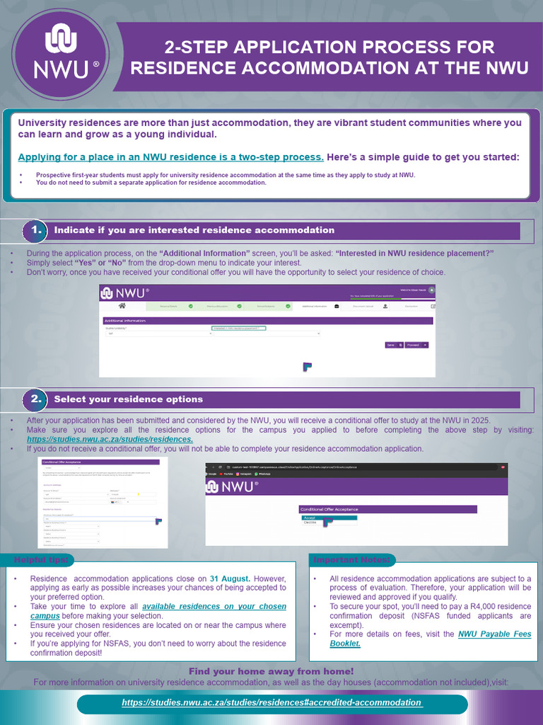 2 Step Application Process Residence Accommodation at NWU | PDF