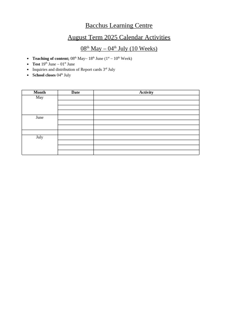 3... August Term 2025 Calendar of Activities | PDF