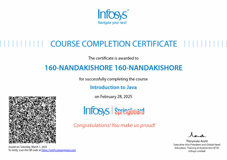 160 Nandakishore Java Certificate | PDF