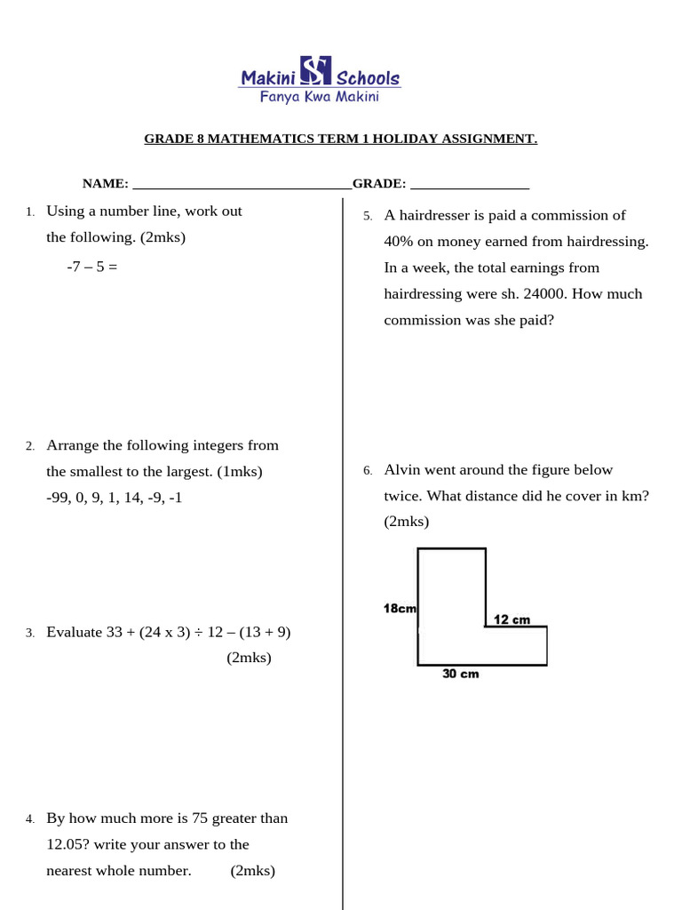 Grade 8 Maths Holiday Assignment | PDF | Numbers | Mathematics
