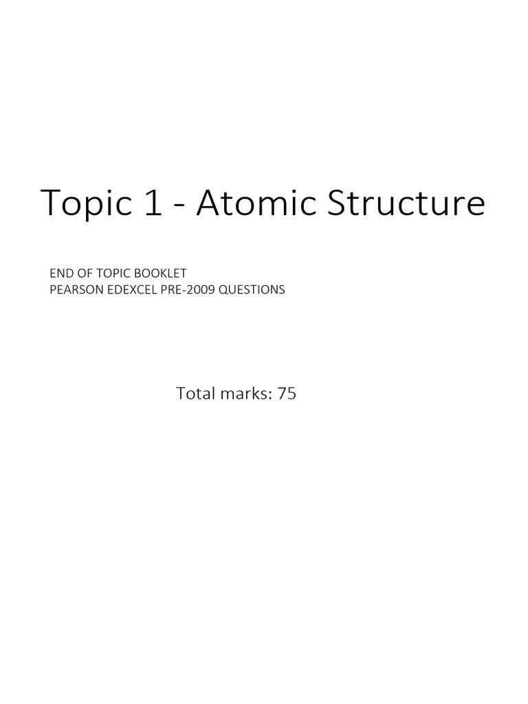 Topic 1 Atomic Structure Question Booklet | PDF | Chemical Elements ...