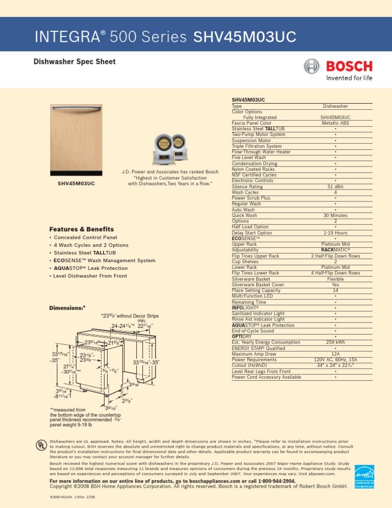 Bosch SHV45M03UC | PDF | Dishwasher | Manufactured Goods