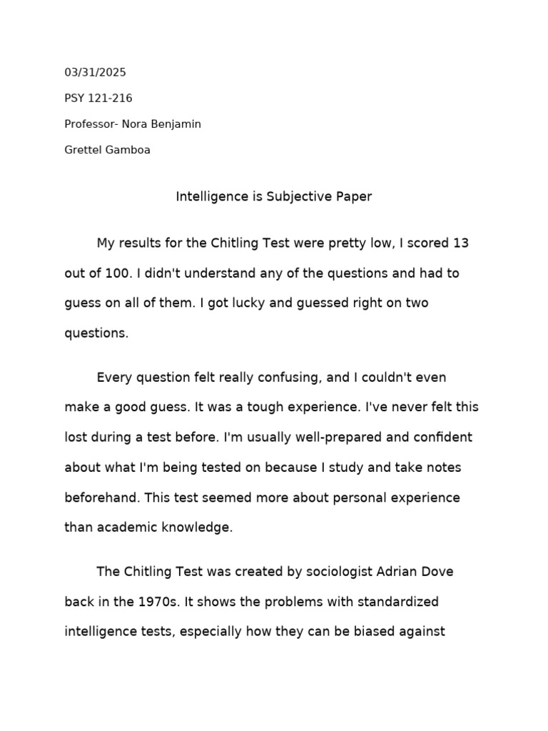 Intelligence Is Subjective Paper | PDF